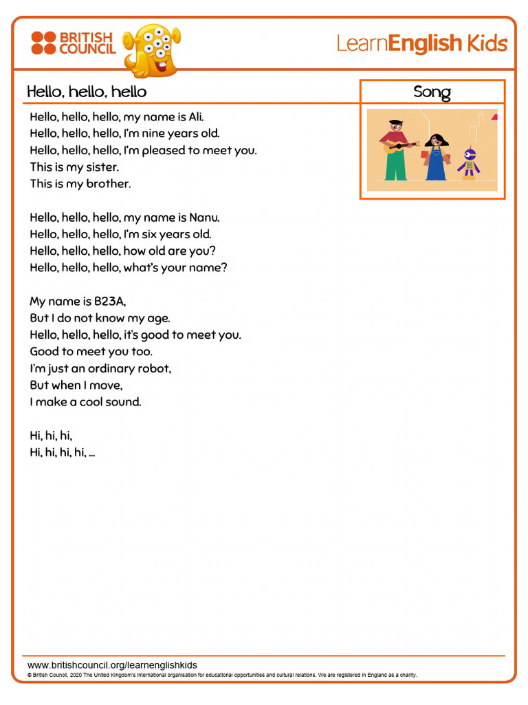 British Council Hello Song Lyrics | PDF
