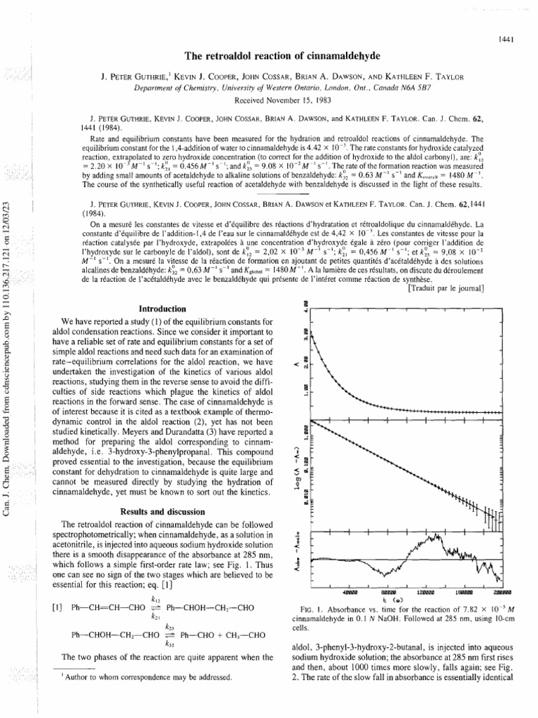 Kinetics of Cinnamaldehyde Retroaldol Reaction | PDF | Chemical ...