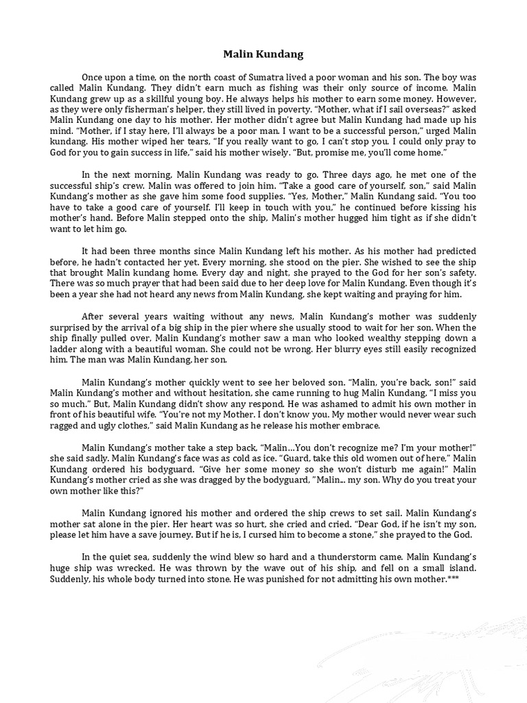 Malin Kundang: A Tale of Pride and Regret | PDF