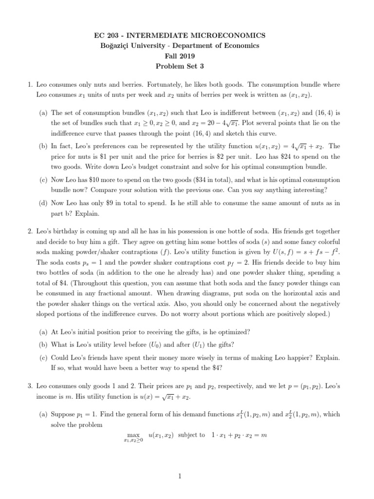 EC203 - Problem Set 3 | PDF | Utility | Economics