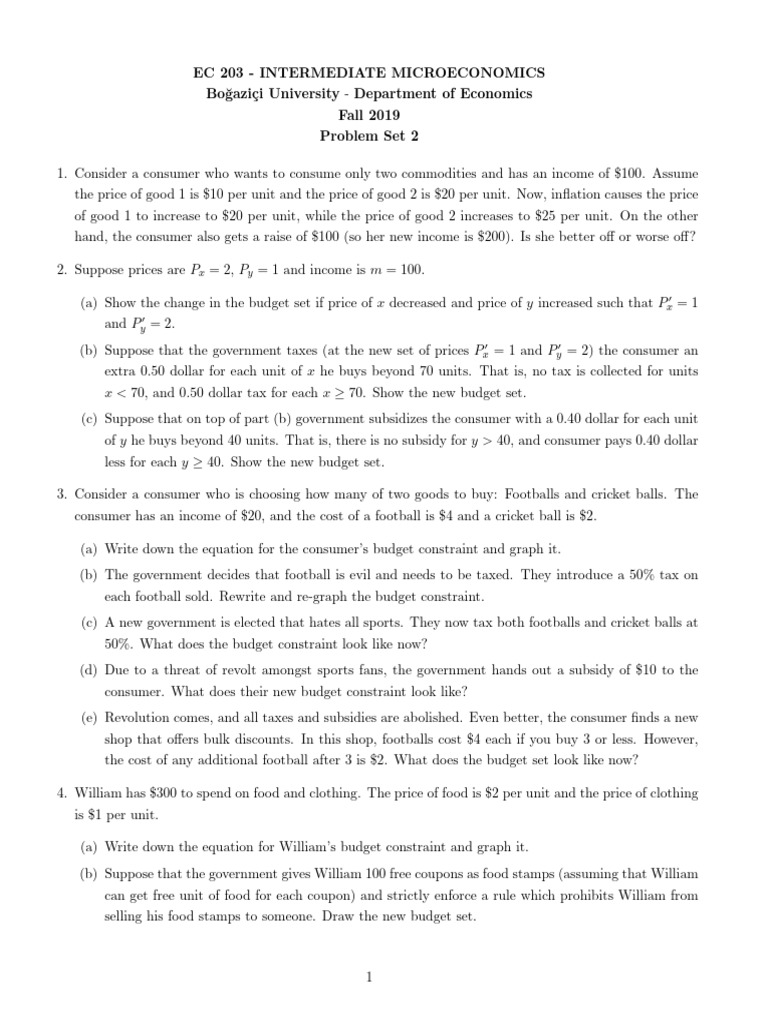 EC203 - Problem Set 2 | PDF | Utility | Economics