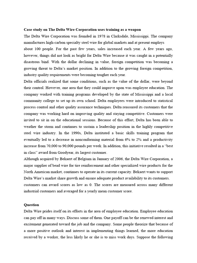 Delta Wire's Training Impact on Productivity | PDF | Employment | Economies