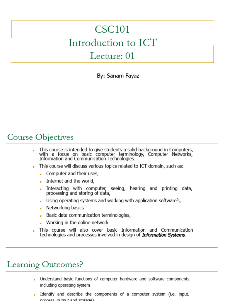 ICT CS101 Week1 | Download Free PDF | Computer Hardware | Personal Computers