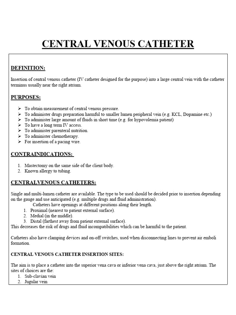 Central Venous Catheter | PDF | Vein | Intravenous Therapy