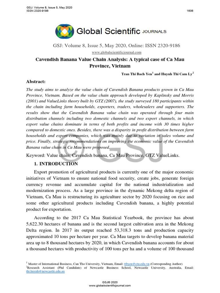 Cavendish Banana Value Chain Analysis A Typical Case of Ca Mau Province ...