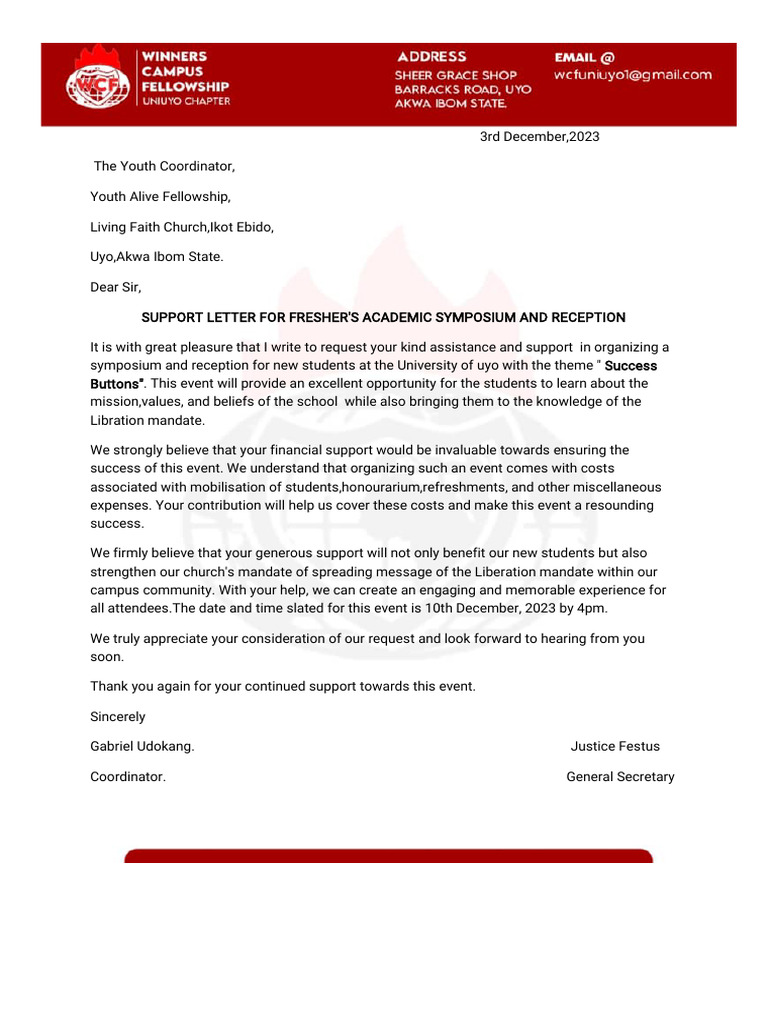 Letter To Youth Alive | PDF
