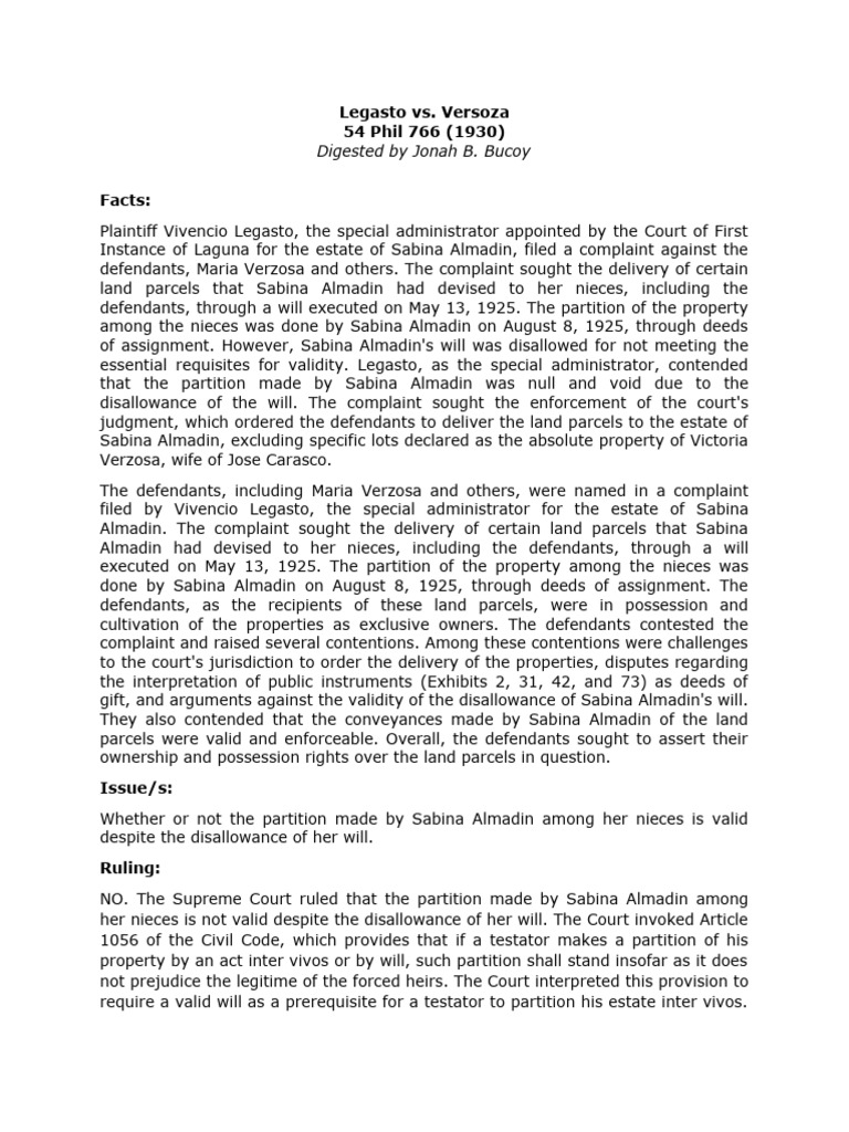 183 - Legasto vs. Versoza - Bucoy | PDF | Complaint | Will And Testament