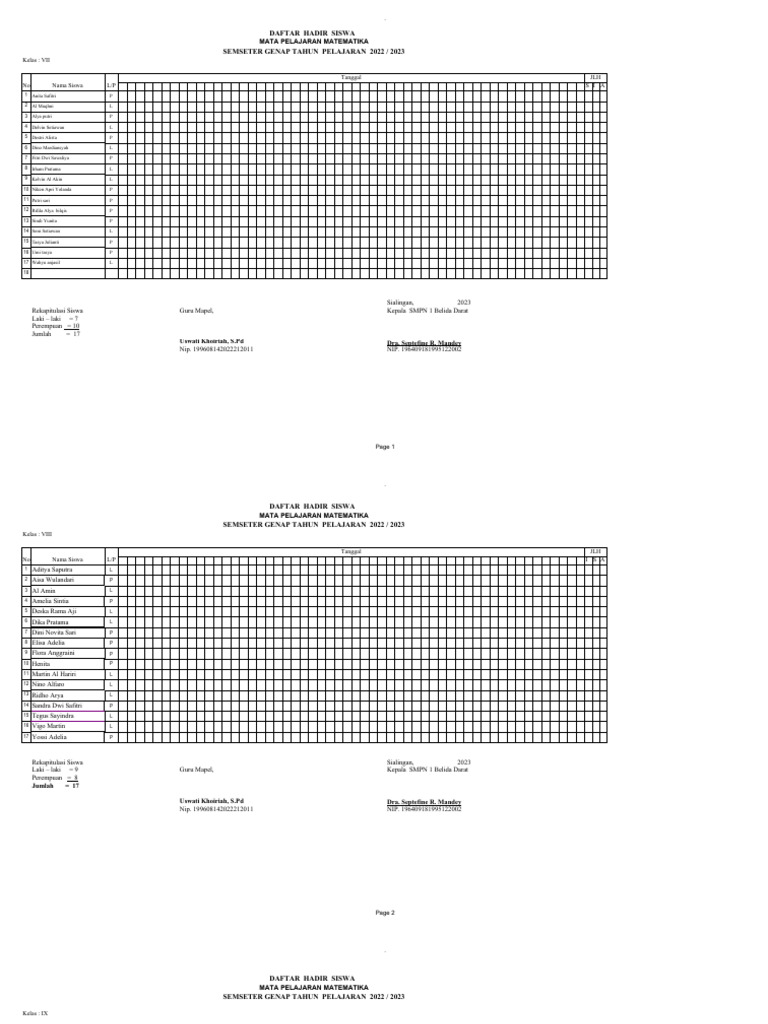 Absen Siswa 2022-2023 | PDF