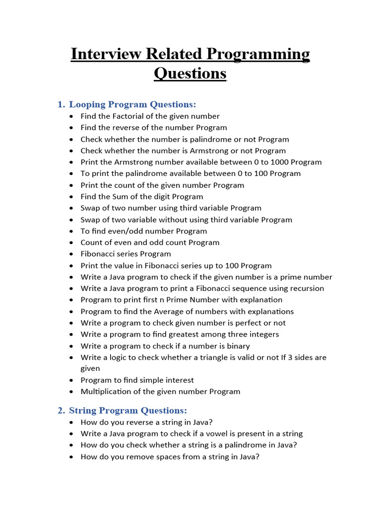 Interview Related Programming Questions | PDF | String (Computer ... Interview Related Programming Questions | PDF | String (Computer ...