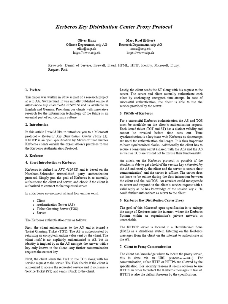 Kerberos Key Distribution Center Proxy Protocol | PDF | Proxy Server | Transport Layer Security