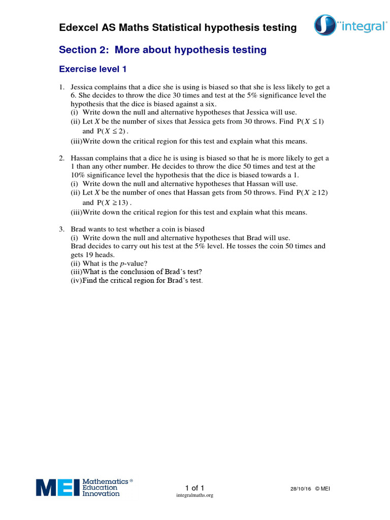 As Statistics - Hypothesis Testing 2 - More About Hypothesis Testing ...