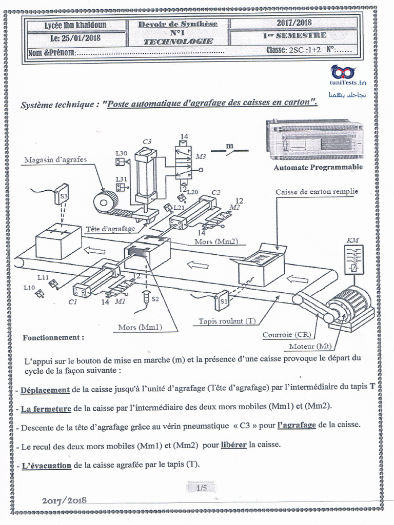 Devoir de Synthese n1-2eme Annee Secondaire-technologie-.--Lycee Ibn Khaldoun Siliana | PDF