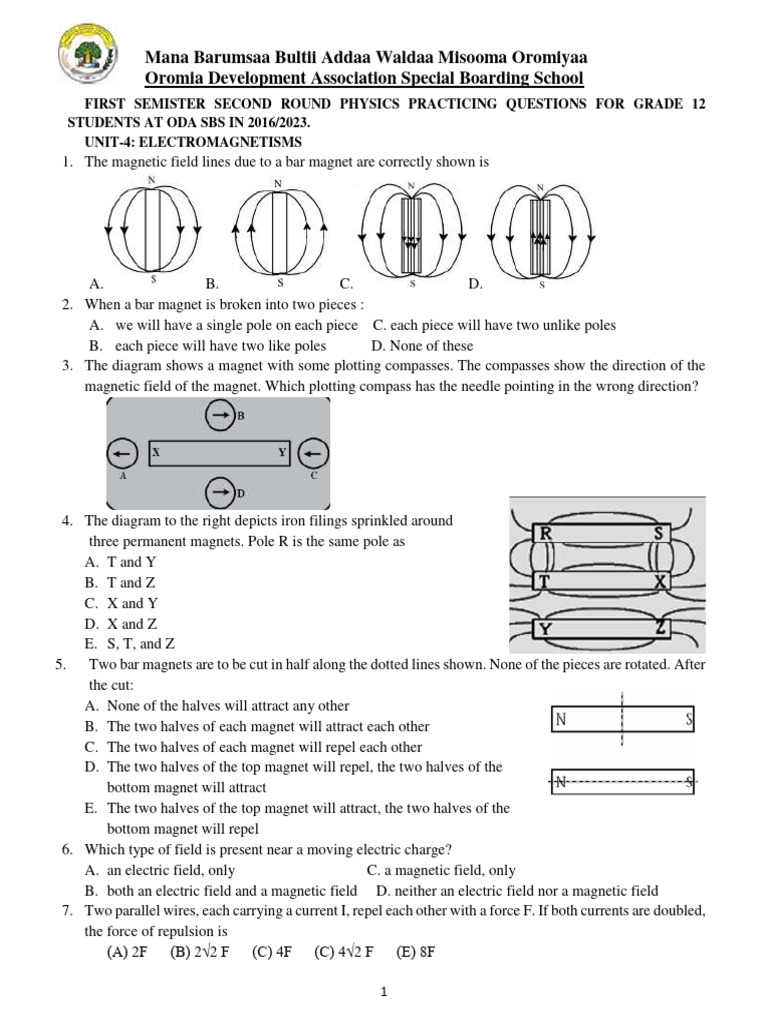 Physics 1st Sem Second Round PQ For G 12 in 2024 (2016 EC) | PDF
