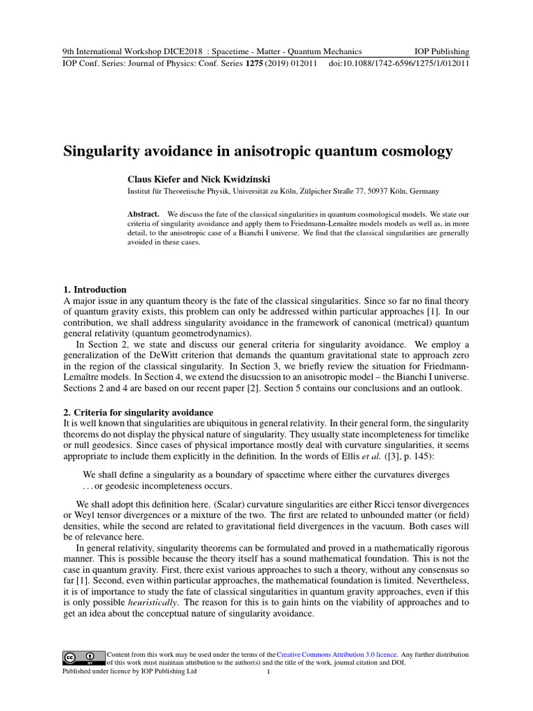 Singularity Avoidance in Anisotropic Quantum Cosmology | PDF | General Relativity | Quantum ...