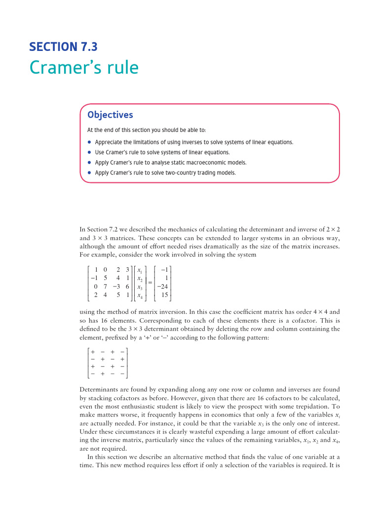 Cramer's Rule | PDF | Matrix (Mathematics) | Determinant
