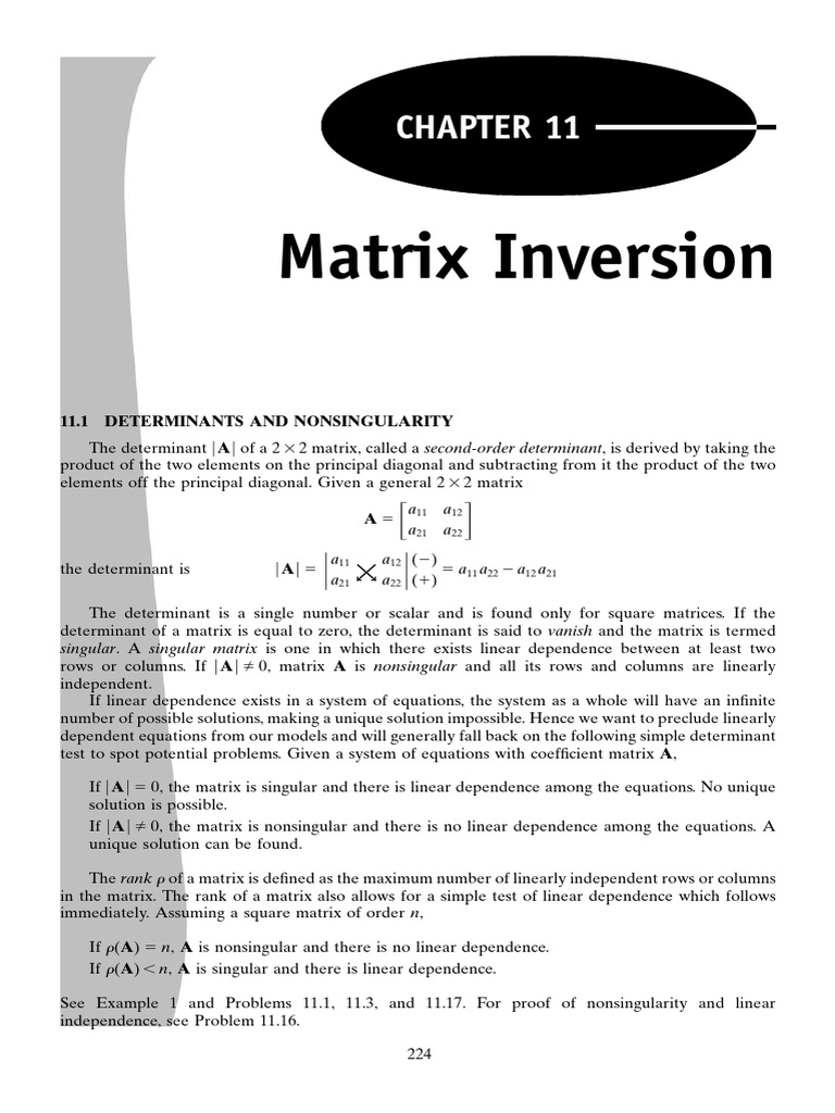 Chapter 11 - Matrix Inversion | PDF | Determinant | Matrix (Mathematics)