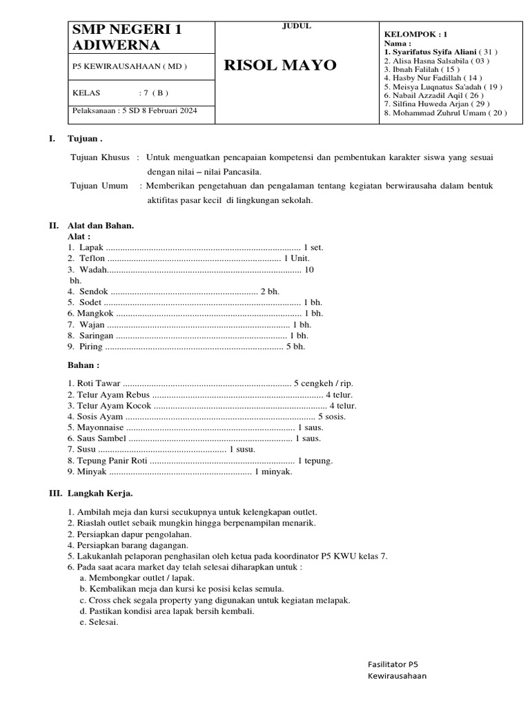 Contoh Job Sheet Market Day | PDF