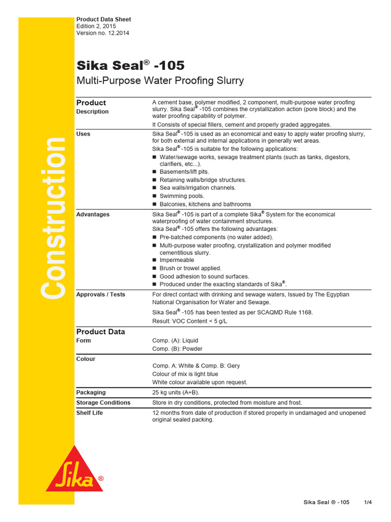 Sika Seal® - 105 | PDF | Water | Sewage Treatment
