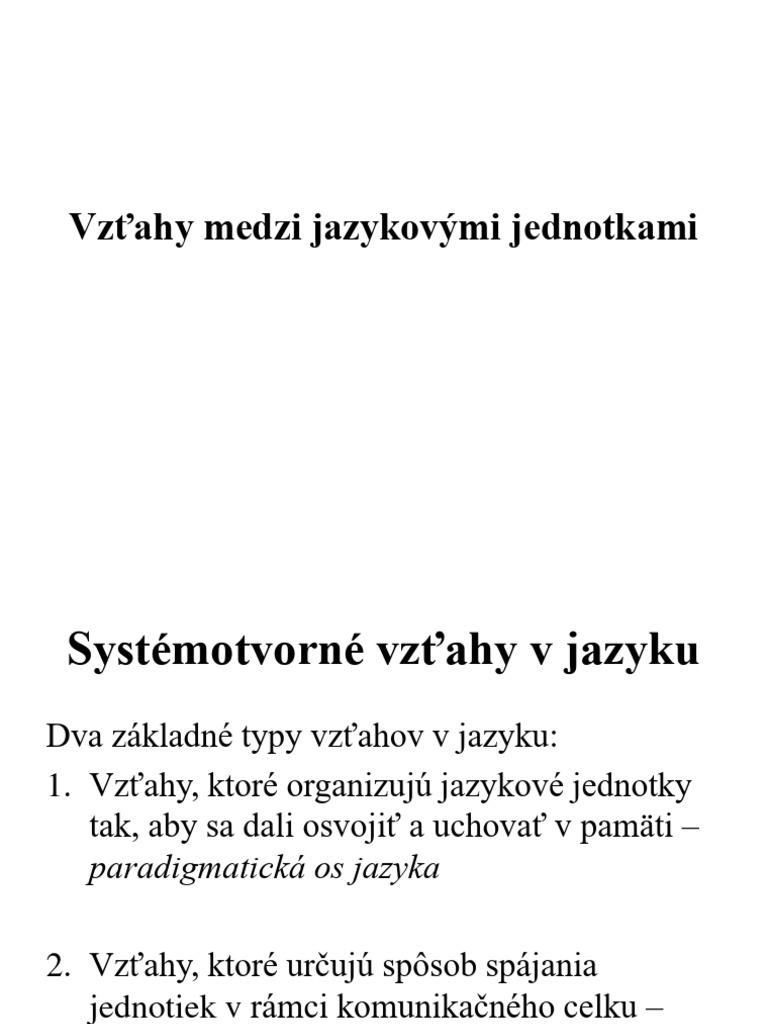 Vzťahy Medzi Jazykovými Jednotkami | PDF