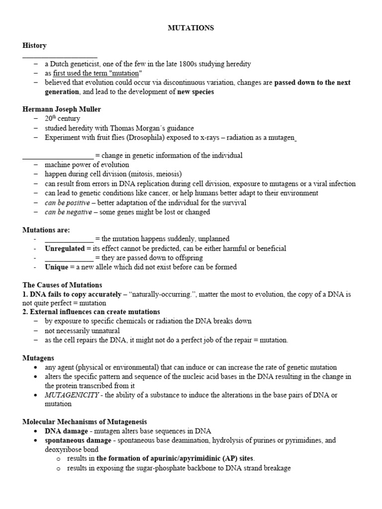 Genetic Mutations - Notes - FILL IN | PDF | Ploidy | Dna