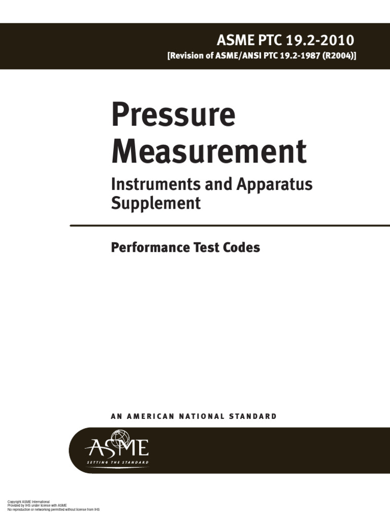 Asme PTC 192 2010 Pressure Measurement Instruments and Appar | Download ...