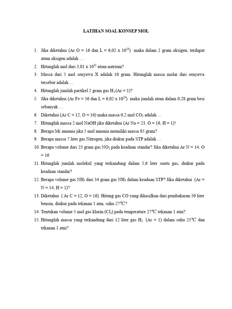 Latihan Soal Konsep Mol | PDF