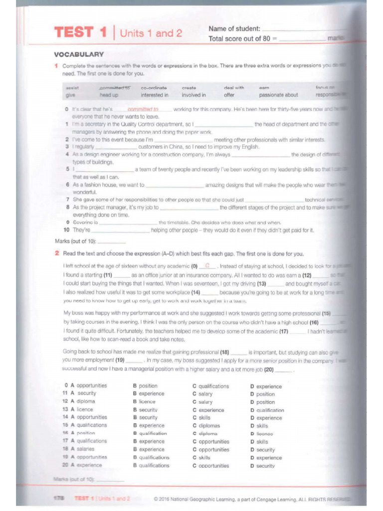 Keynote Upper-Int - Test Units 1-2 | PDF
