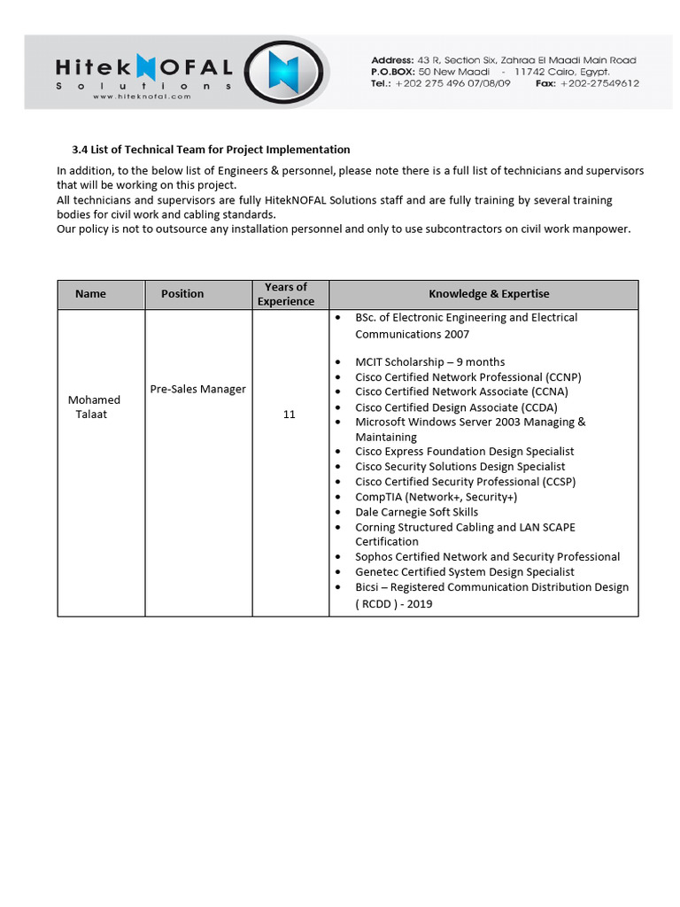 3.4 List of Technical Team For Project Implementation | PDF