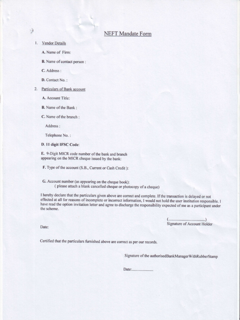 NEFT Mandate Form | PDF
