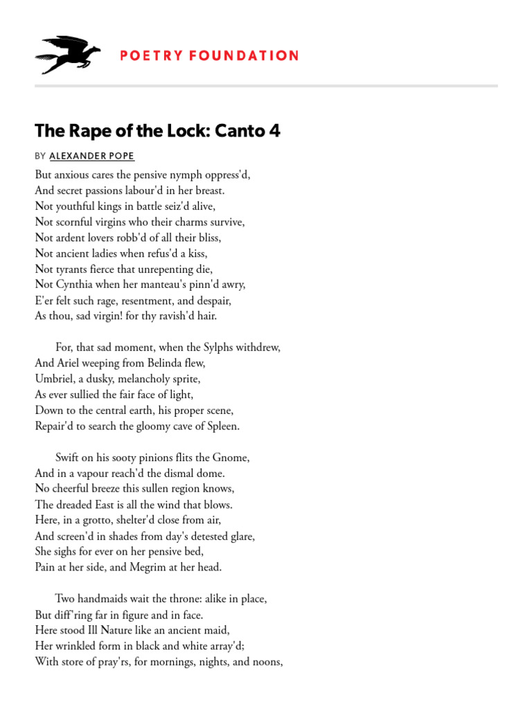The Rape of The Lock - Canto 4 by Alexander Pope - Poetry Foundation ... The Rape of The Lock - Canto 4 by Alexander Pope - Poetry Foundation ...