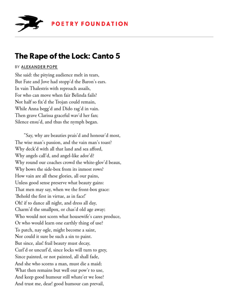 The Rape of The Lock - Canto 5 by Alexander Pope - Poetry Foundation | PDF