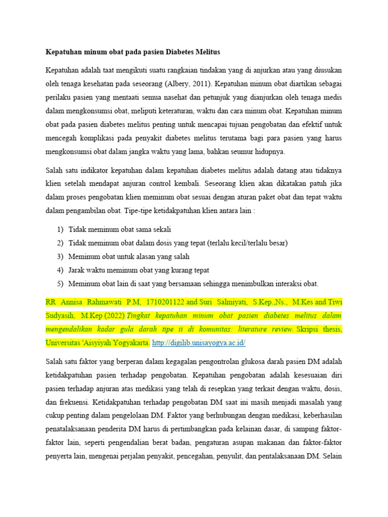 Kepatuhan Minum Obat Pada Pasien Diabetes Melitus Pdf