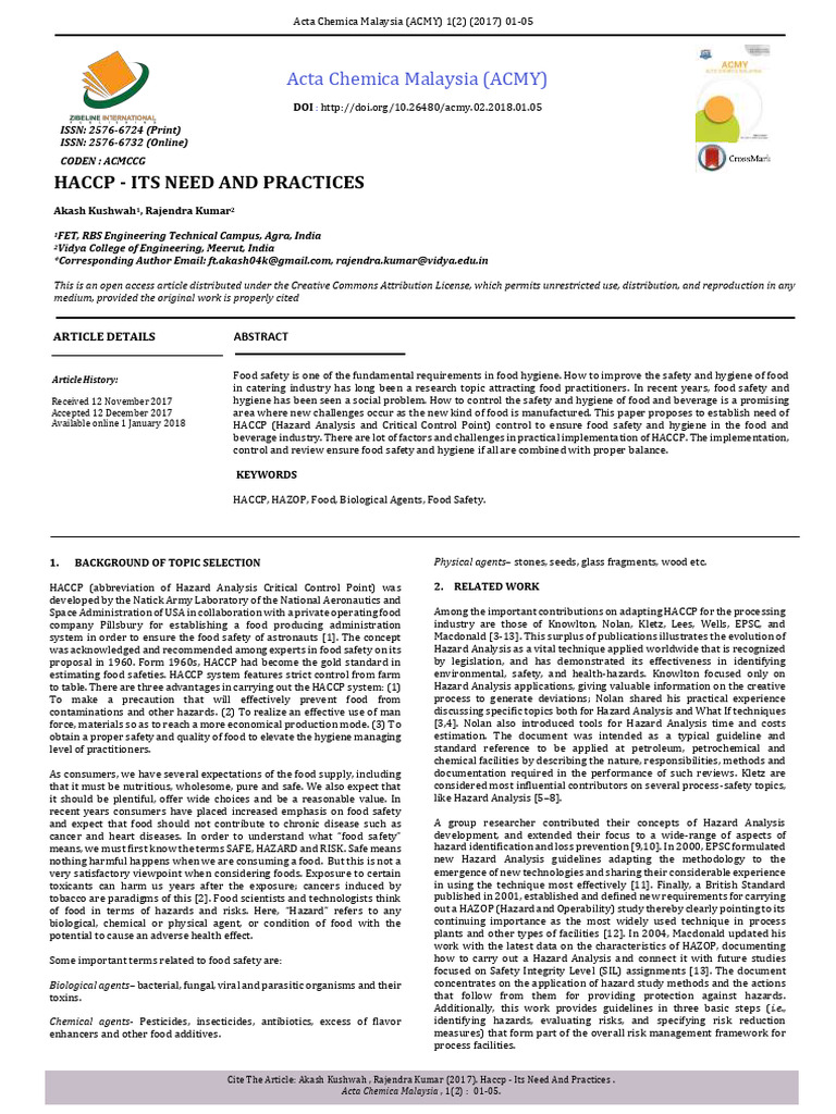 HACCP: Importance and Implementation | PDF | Hazard Analysis And ...