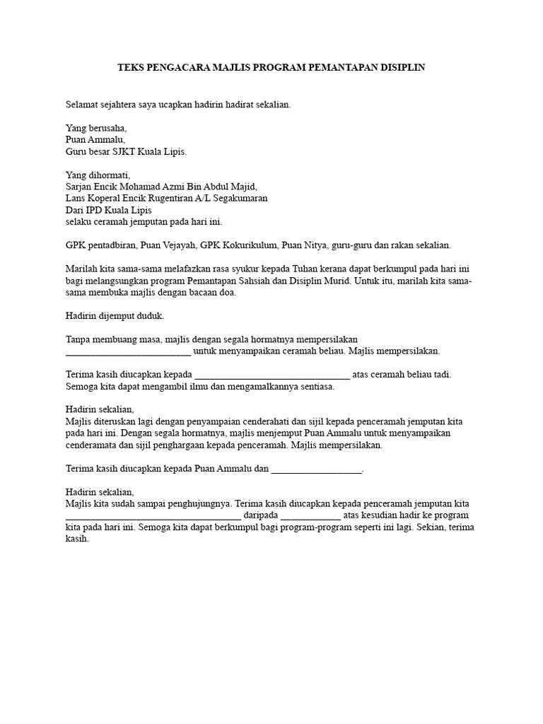 Teks MC Program Pemantapan Disiplin | PDF