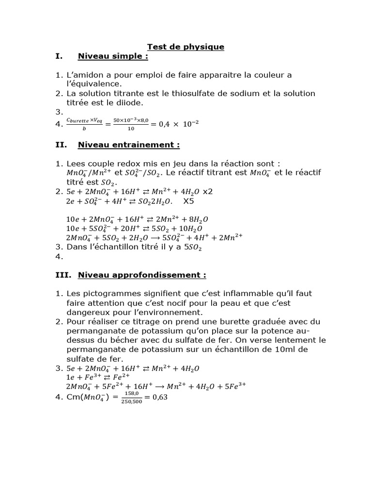Test de Chimie Analytique | PDF | Méthodes et références pédagogiques ...