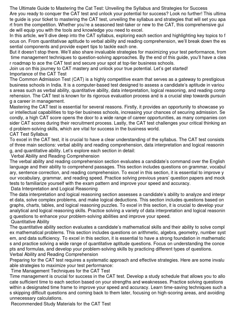 The Ultimate Guide To Mastering The Cat Test: Unveiling The Syllabus ...