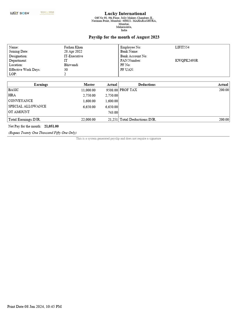 Payslip Nov 2023 | PDF