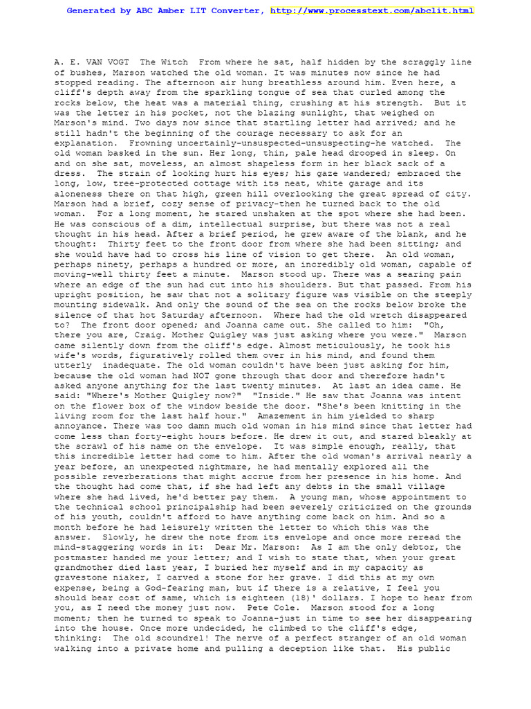 AE VAN VOGT - The Witch (Short Story) | PDF