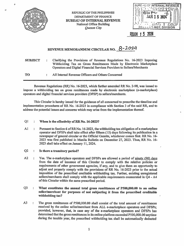 RMC No. 8-2024 | PDF