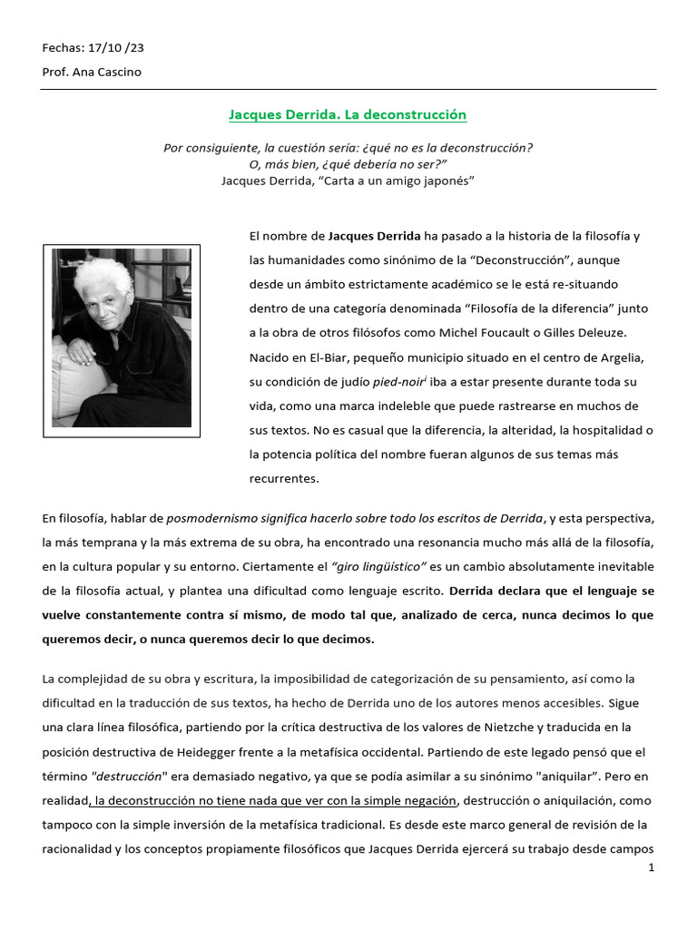 Deconstrucción según Jacques Derrida | PDF