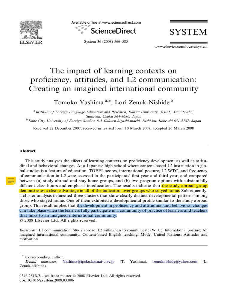 The Impact of Learning Contexts On Proficiency, Attitudes, and L2 Communication: Creating An ...