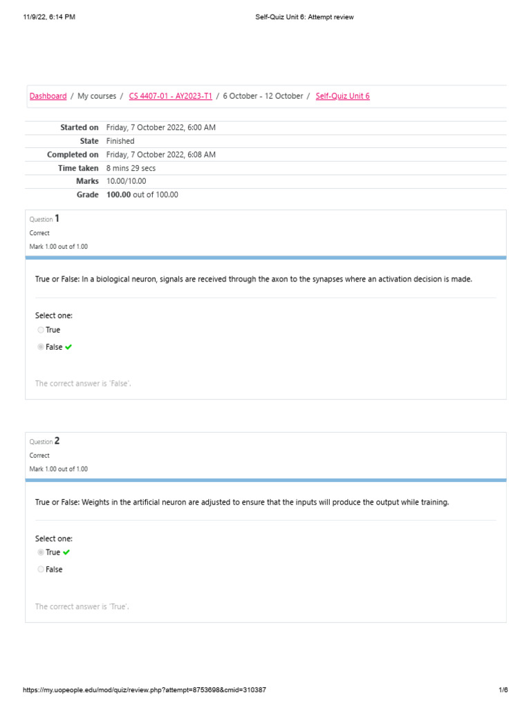 Self-Quiz Unit 6 - Attempt Review | PDF