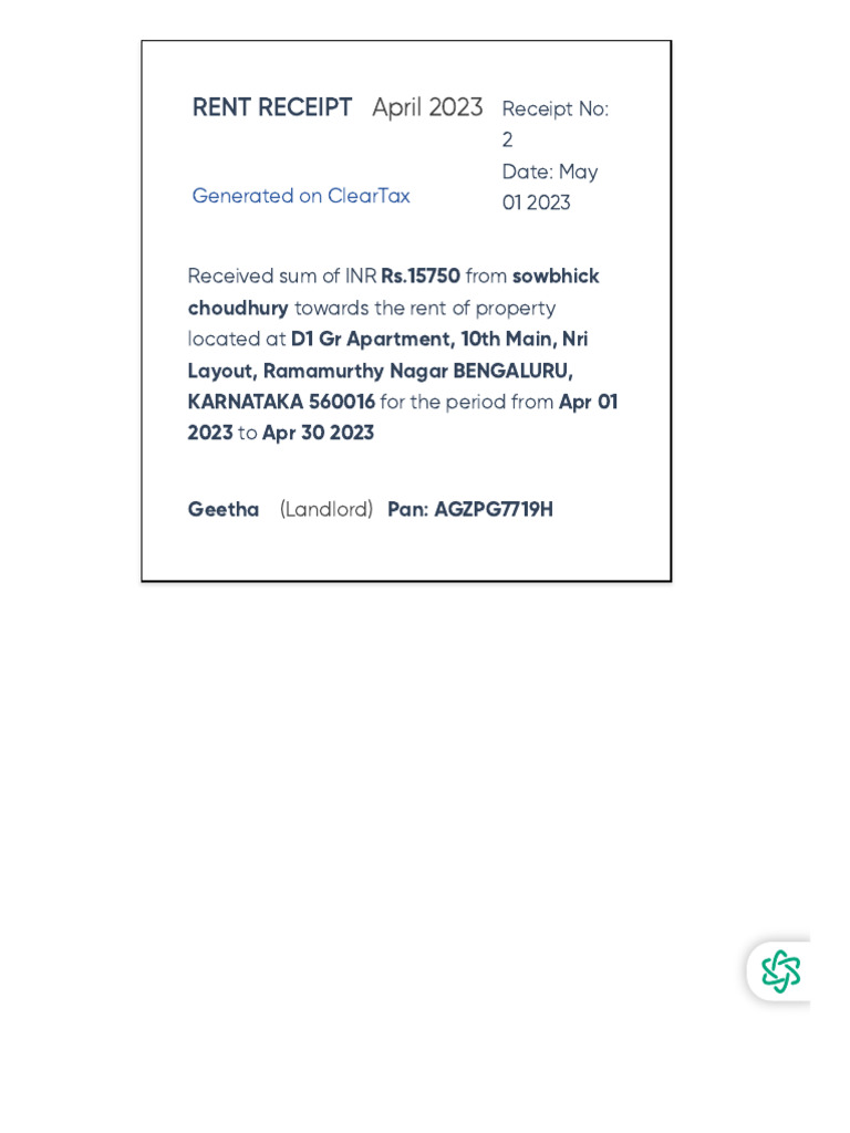 Rent Receipt Generator Online - House Rent Receipt-APR | PDF