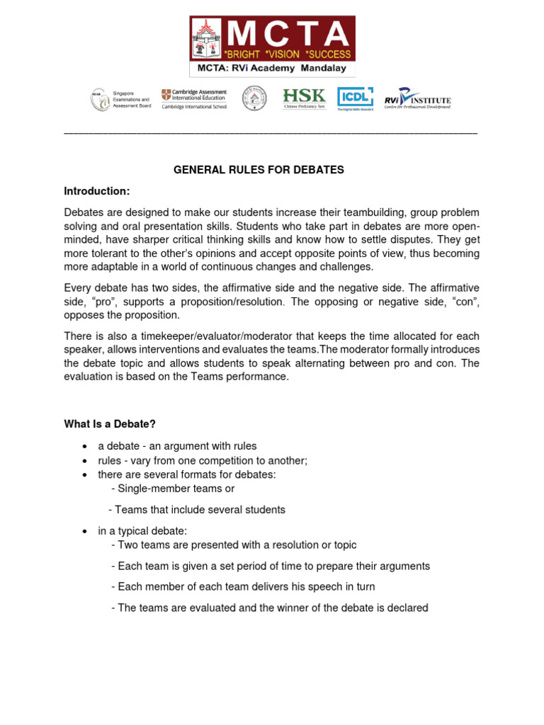Inter School Debate Rules and Regulation | PDF
