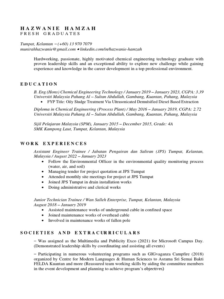 Resume Hazwanie Hamzah | PDF