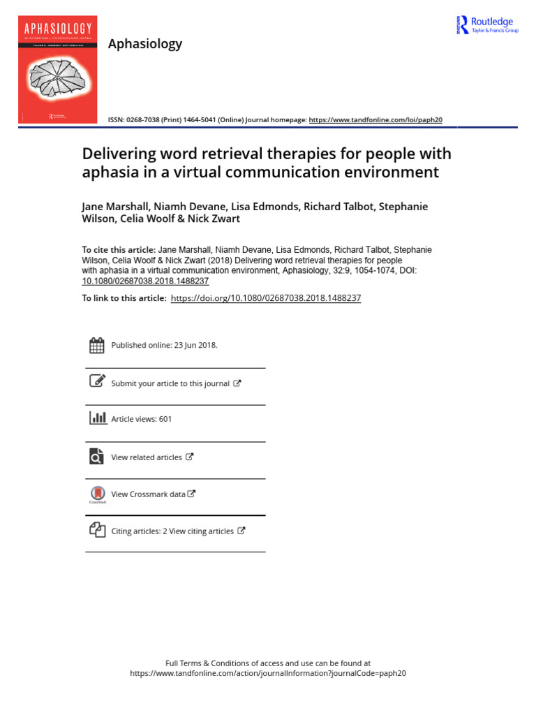 Virtual Word Retrieval Therapy for Aphasia | PDF