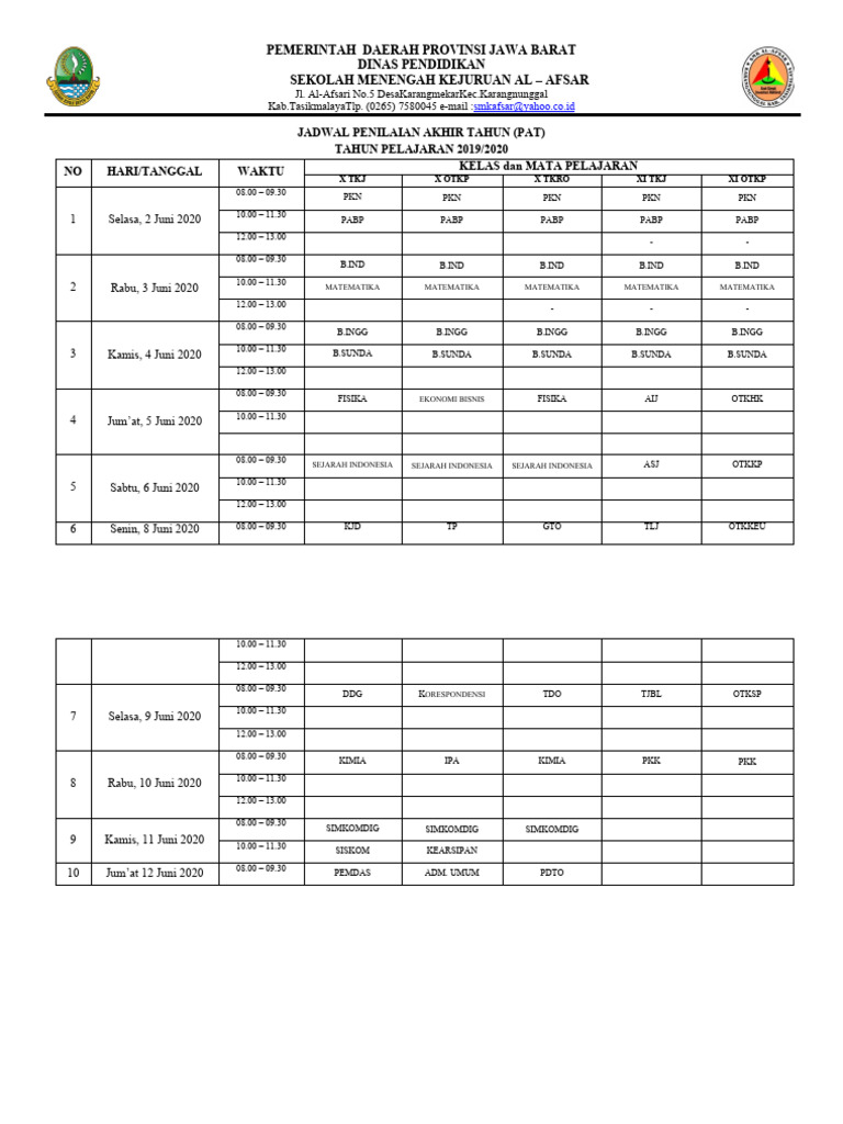 Jadwal PAT Fix | PDF