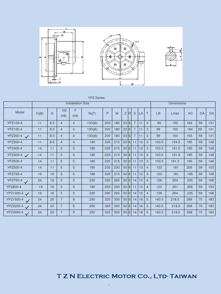 TZN Slide Adjustment Brake Motor DIMENTIONED | PDF