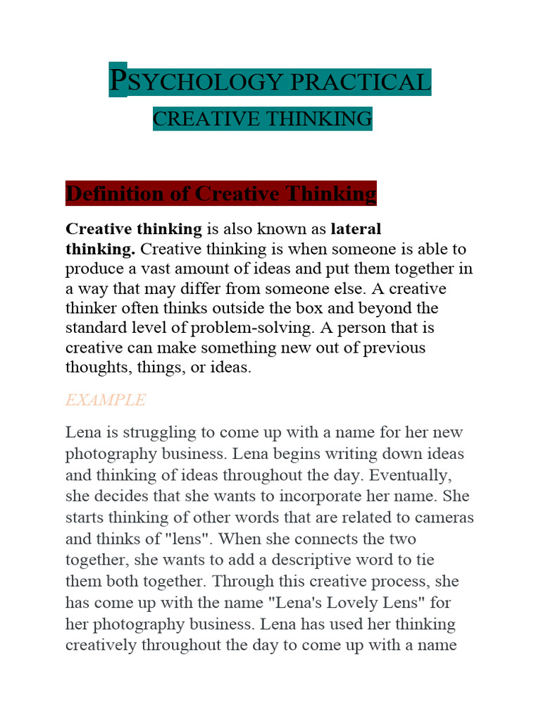Creative Thinking Class 11 Psychology Project | PDF | Creativity | Thought