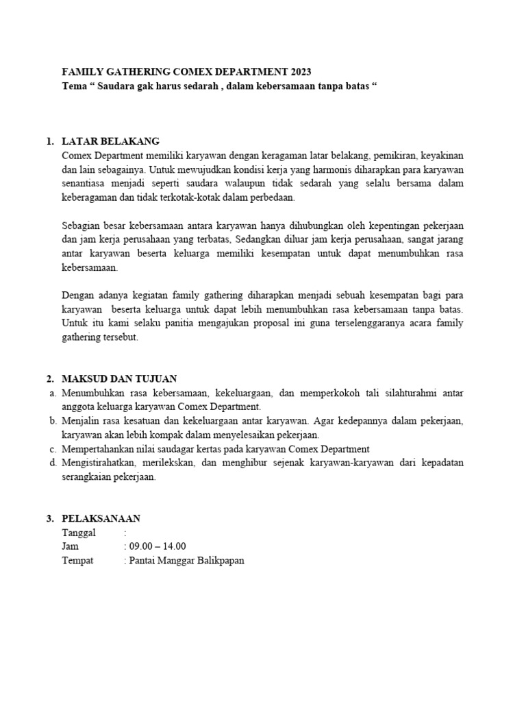 Proposal Family Gathering Comex 2023 | PDF